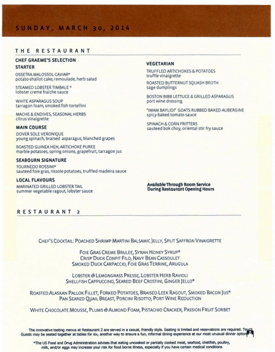 11 Days of Menus from the Seabourn Sojourn World Cruise