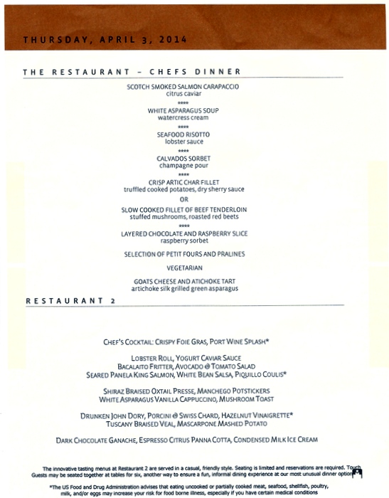 11 Days of Menus from the Seabourn Sojourn World Cruise