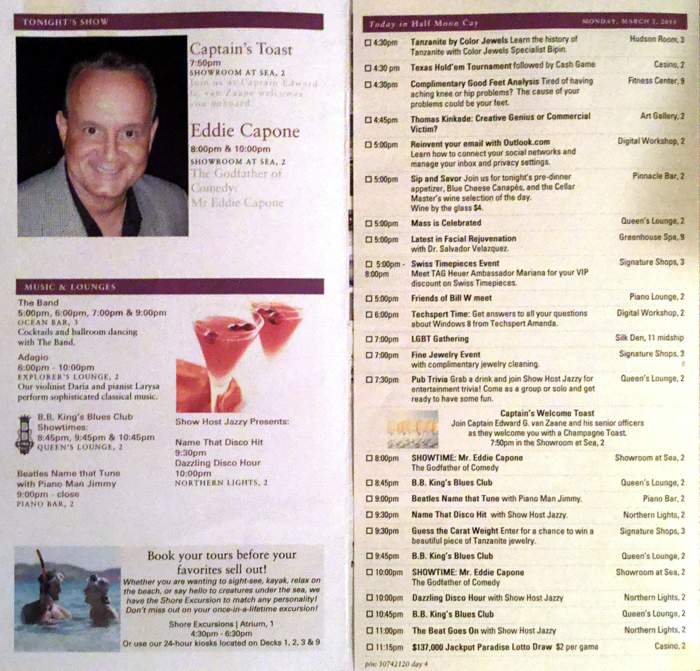 Daily Programs from a Caribbean Cruise on Holland America’s Nieuw Amsterdam