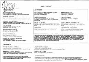 menu, Ocean Grill restaurant, Fathom Adonia cruise ship
